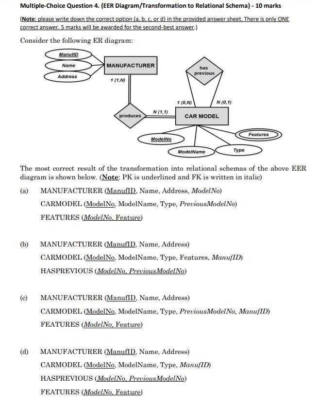 Solved Multiple-Choice Question 4. (EER | Chegg.com