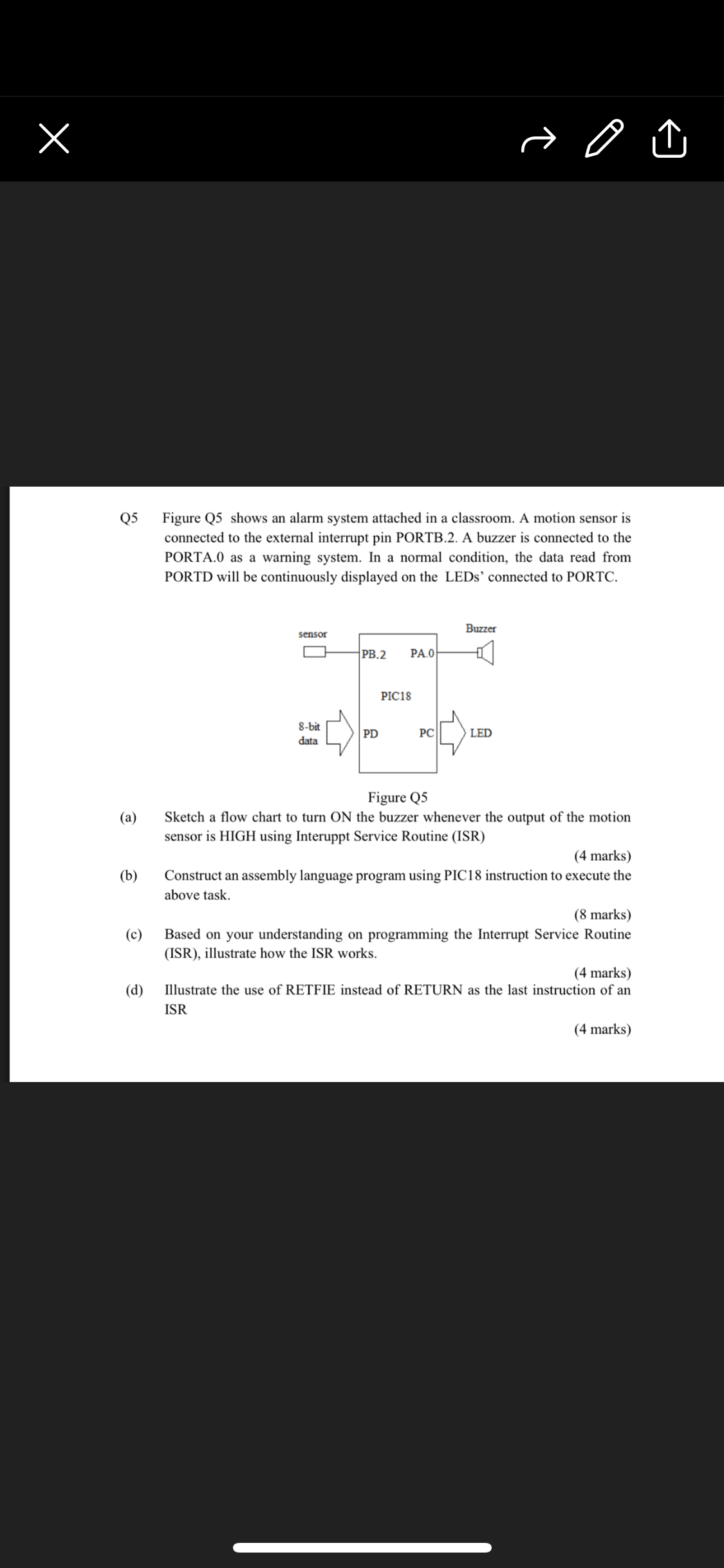 Solved Q5 Figure Q5 shows an alarm system attached in a | Chegg.com