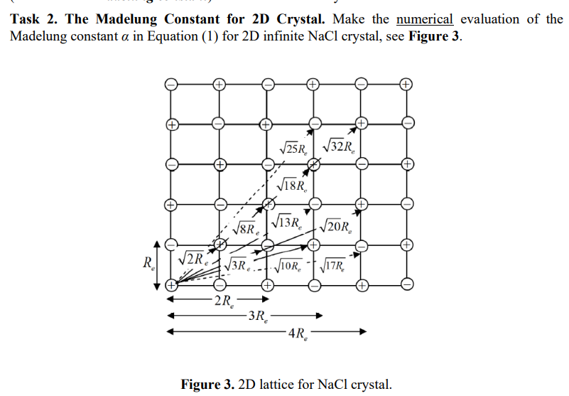 Solved Task 2. The Madelung Constant for 2D Crystal. Make | Chegg.com