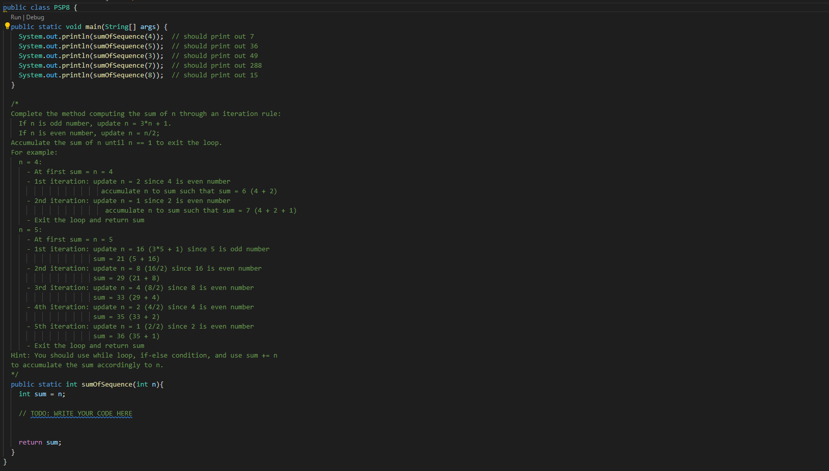 Solved public class PSP8 { Run | Debug public static void | Chegg.com