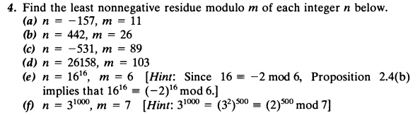 Solved = 4. Find the least nonnegative residue modulo m of | Chegg.com