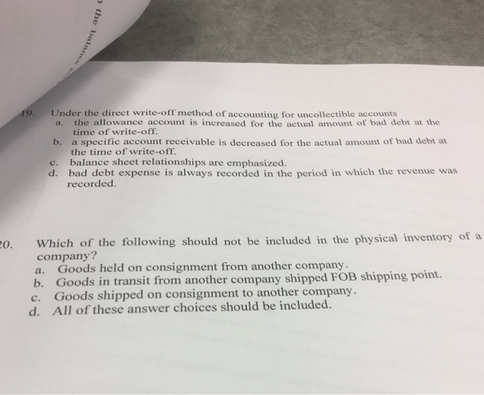 Solved . Under the direct write-off method of accounting for | Chegg.com