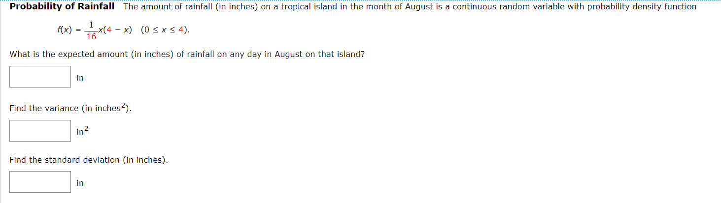Solved Probability of Rainfall The amount of rainfall (in | Chegg.com