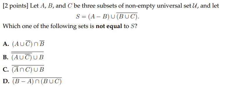 Solved [2 points] Let A, B, and C be three subsets of | Chegg.com