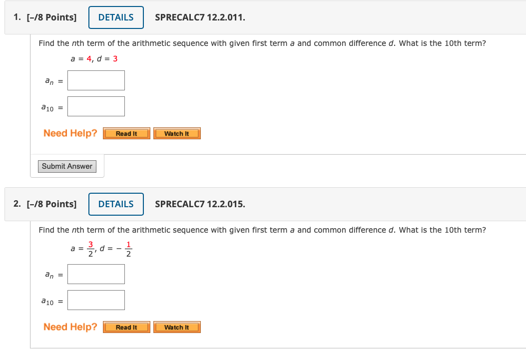 Solved -/8 Points] SPRECALC7 12.2.011. Find the nth term of | Chegg.com