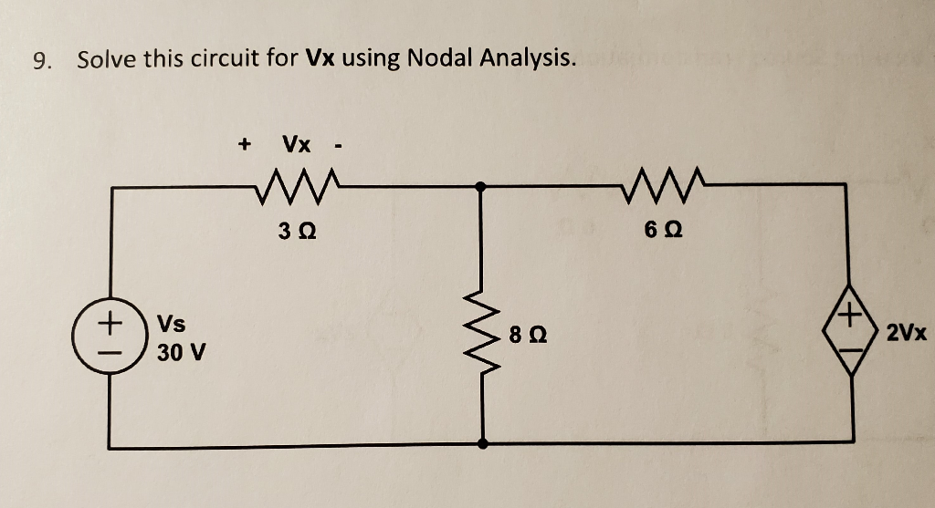 Solved 9. Solve this circuit for Vx using Nodal Analysis. + | Chegg.com