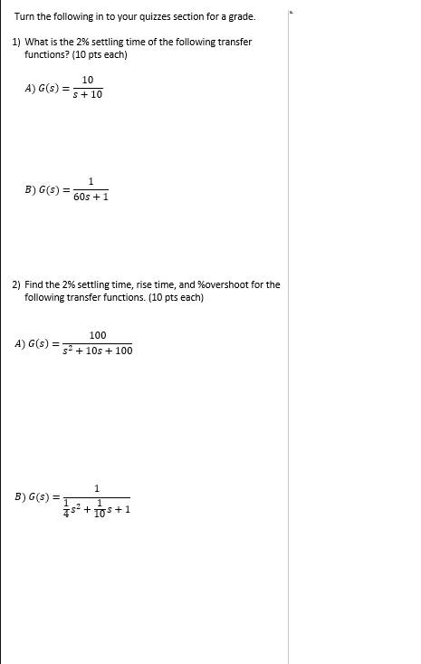 Solved Turn the following in to your quizzes section for a | Chegg.com