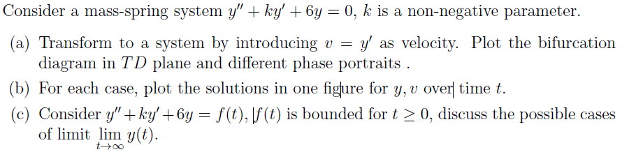 Consider a mass-spring system y" + ky' + 6y = 0, k is | Chegg.com