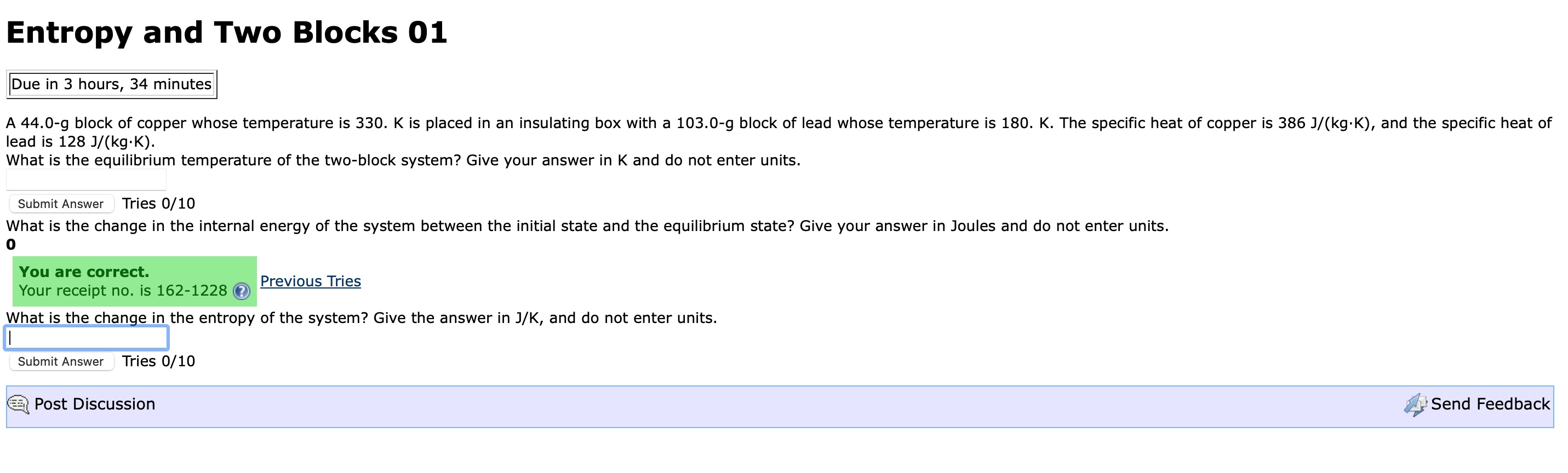 Solved Entropy and Two Blocks 01Due in 3 ﻿hours, 34 | Chegg.com