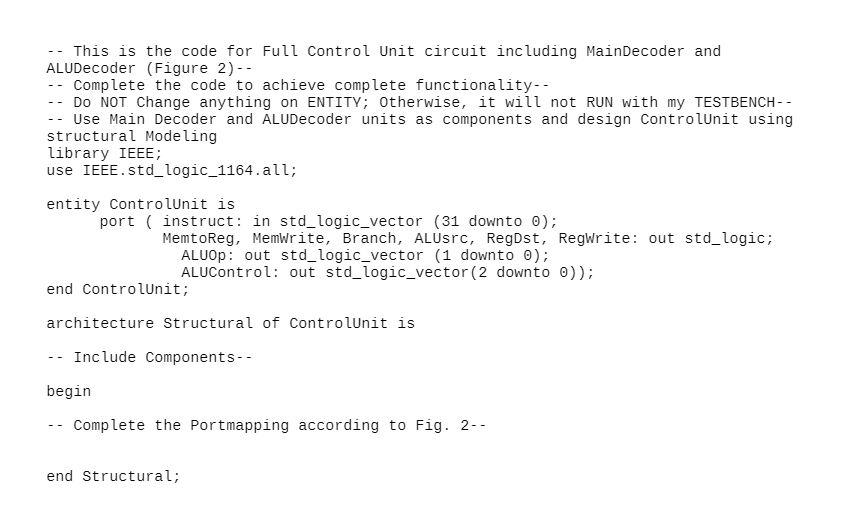 Solved Write a VHDL code to implement the CONTROL UNIT of a | Chegg.com
