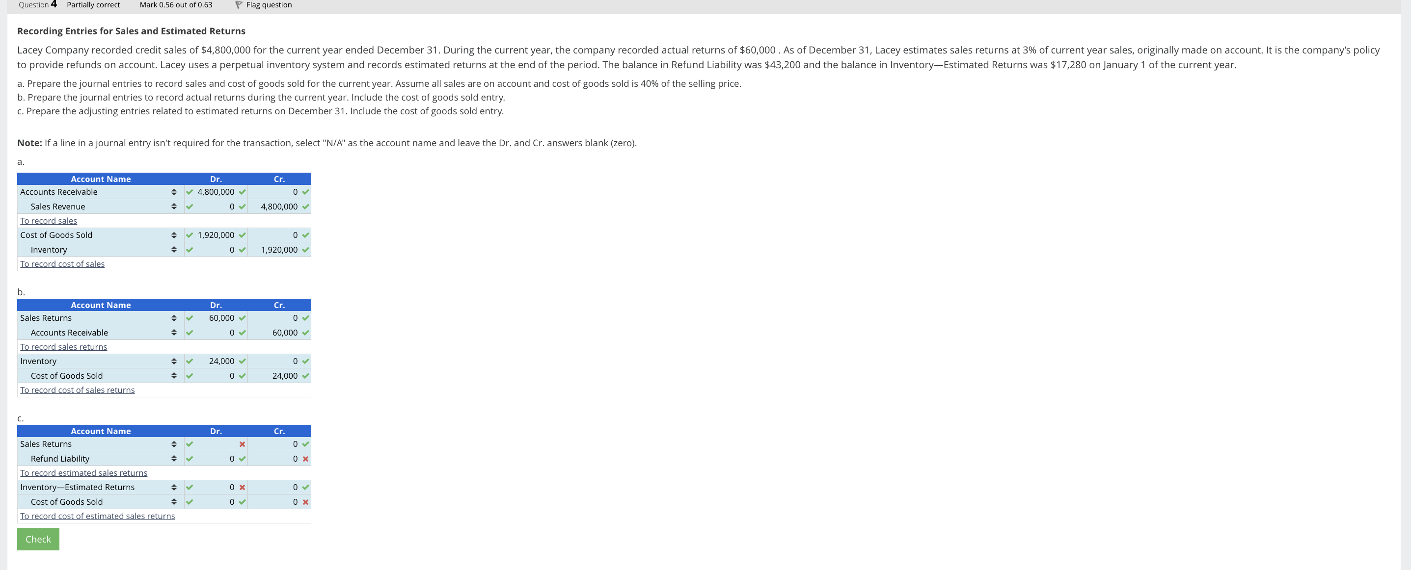 Solved Recording Entries for Sales and Estimated Returns a. | Chegg.com