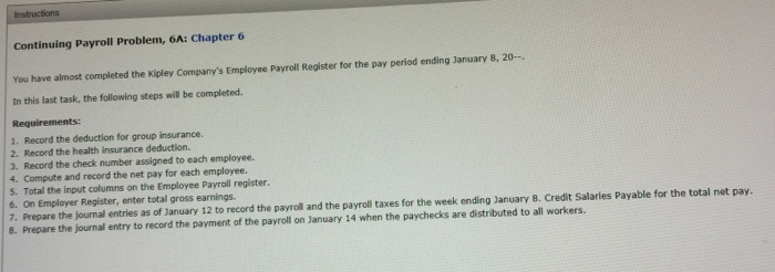 continuing payroll problem, 6A: Chapter 6 You have | Chegg.com