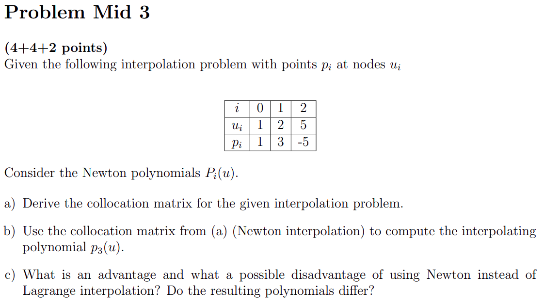 Solved Problem Mid 3 (4+4+2 points) Given the following | Chegg.com