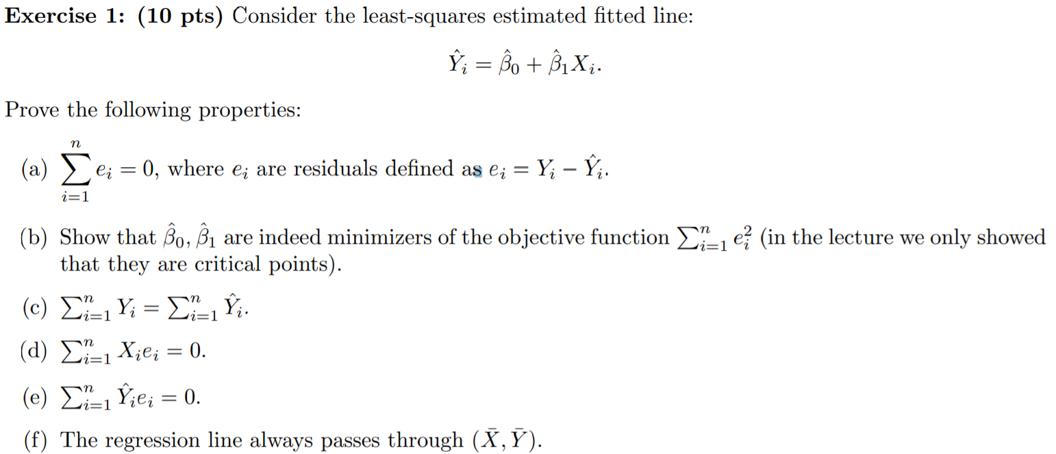 Solved Consider the least-squares estimated fitted line: Yˆ | Chegg.com