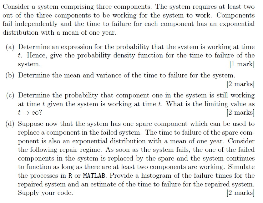 Consider a system comprising three components. The | Chegg.com