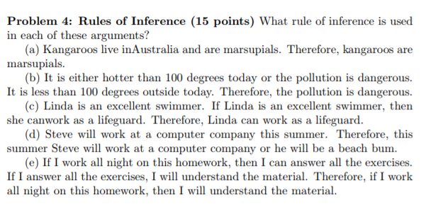 Solved Problem 4: Rules of Inference (15 points) What rule | Chegg.com