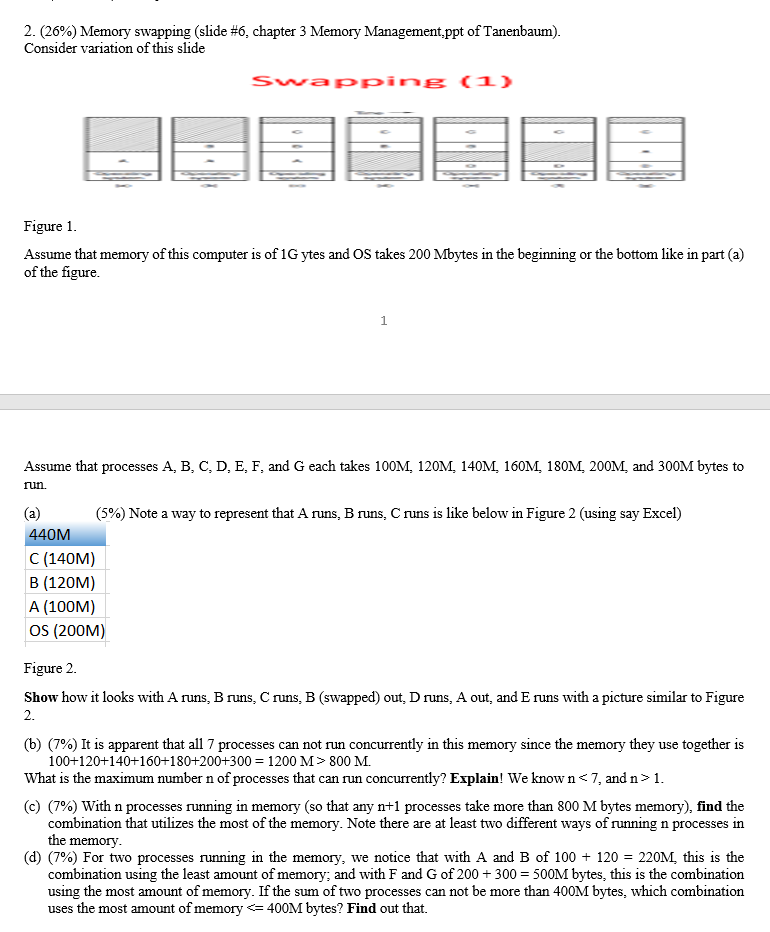 Solved 2. (26\%) Memory swapping (slide #6, chapter 3 Memory | Chegg.com