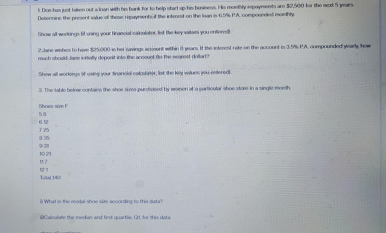 Solved 1. Don has just taken out a loan with his bank for to | Chegg.com