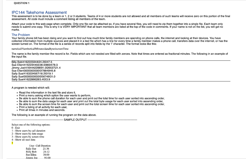 Solved QUESTION 1 IPC144 Takehome Assessment This assessment | Chegg.com