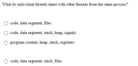 Solved What do individual threads share with other threads | Chegg.com