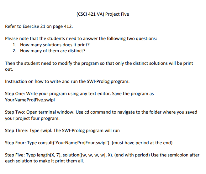 (CSCI 421 VA) Project Five Refer to Exercise 21 on | Chegg.com