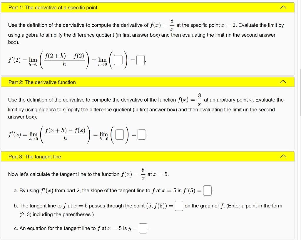 Solved Part 1: The derivative at a specific point 8 Use the | Chegg.com
