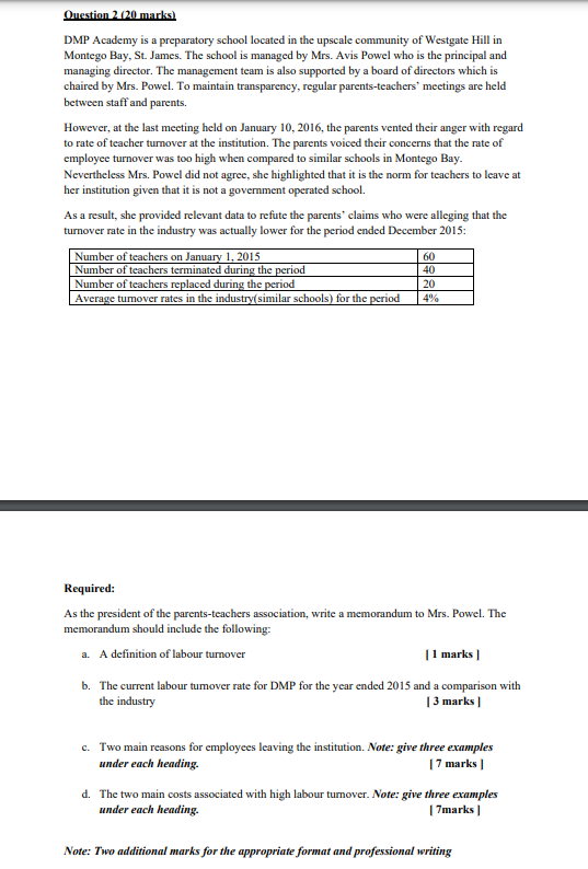 Solved Ouestion 2 (20 marks)DMP Academy is a preparatory | Chegg.com Solved Ouestion 2 (20 marks)DMP Academy is a preparatory | Chegg.com