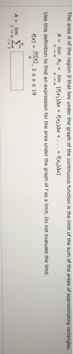 Solved Use the Definition to find an expression for the area | Chegg.com