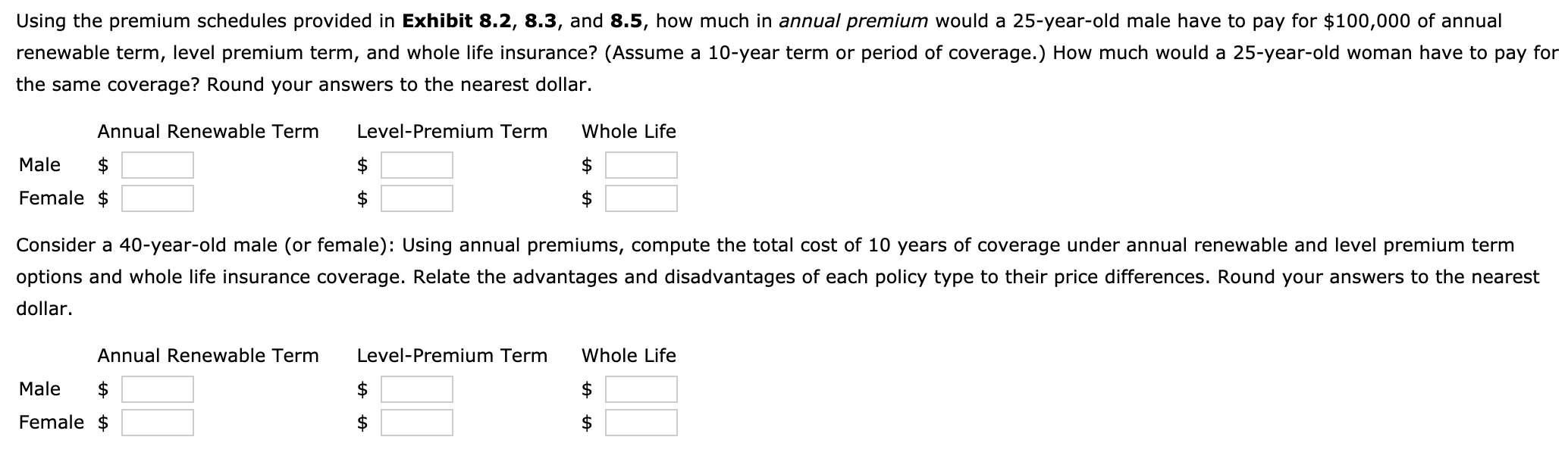 Solved Chapter 8 Financial Planning Exercise 4 Life | Chegg.com