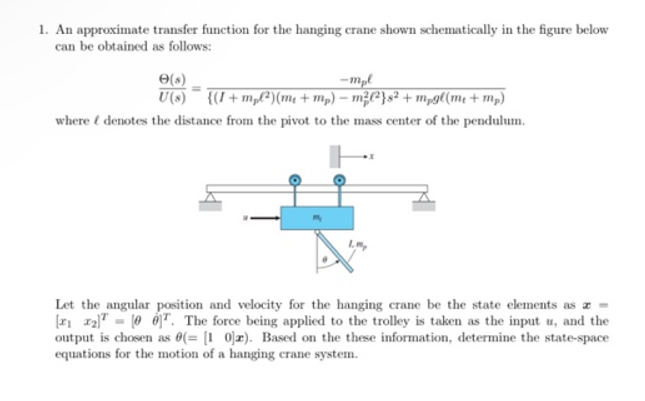 Solved An approximate transfer function for the hanging | Chegg.com