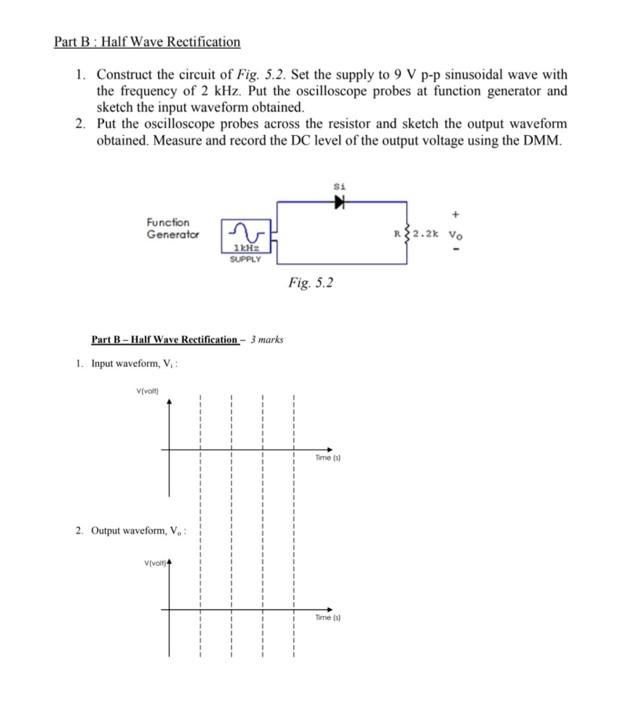 Solved Part B : Half Wave Rectification 1. Construct the | Chegg.com
