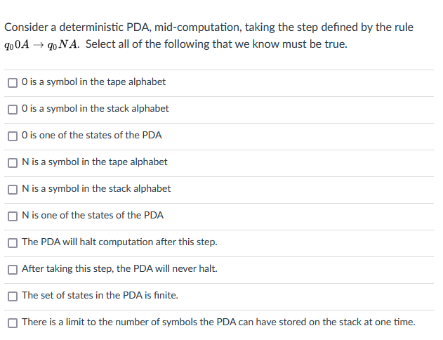 Solved Consider a deterministic PDA, mid-computation, taking | Chegg.com