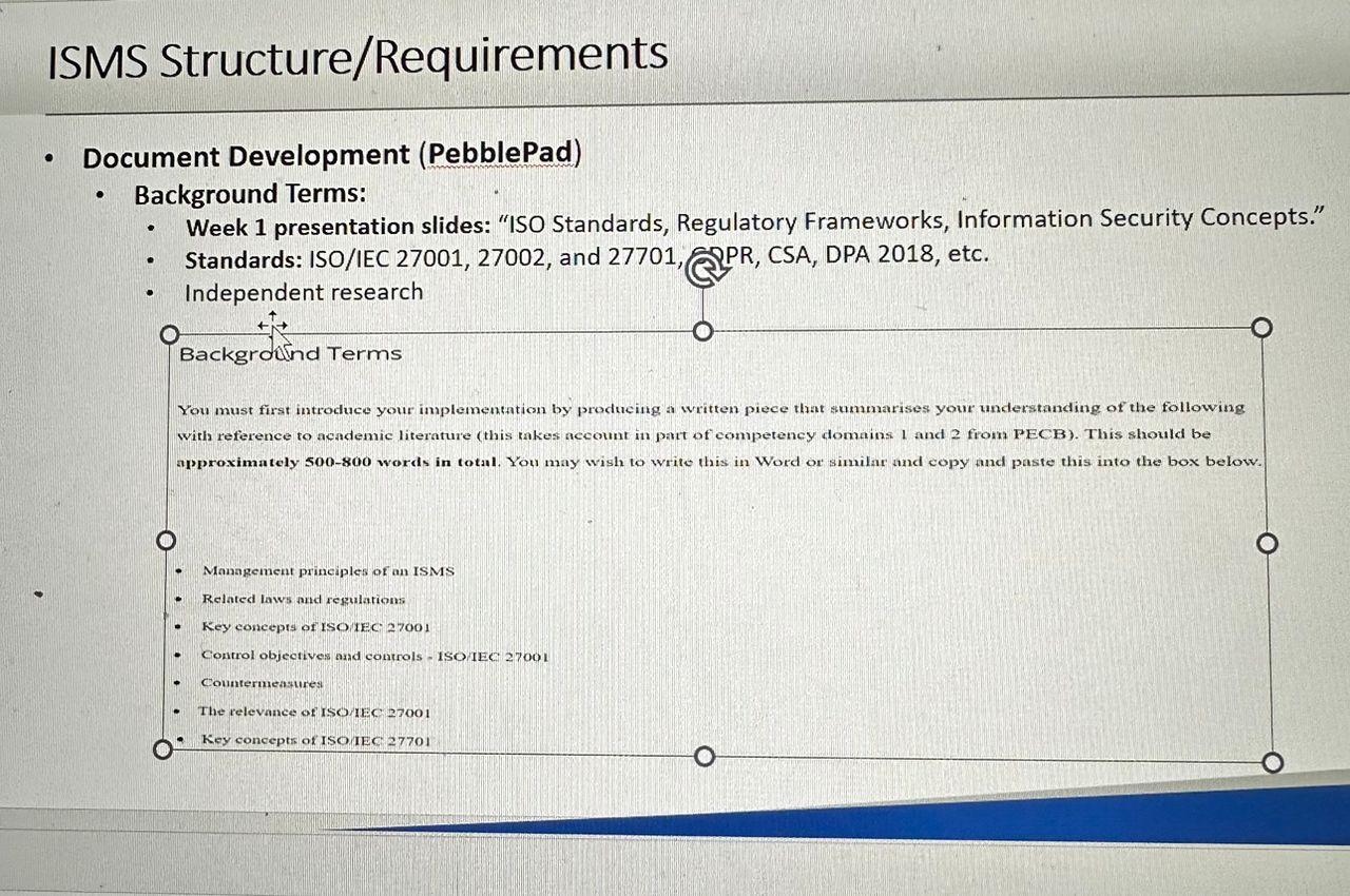Solved ISMS Structure/Requirements - Document Development | Chegg.com