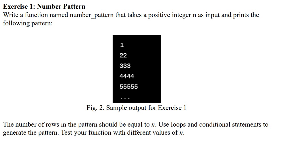 Solved Exercise 1: Number Pattern Write a function named | Chegg.com