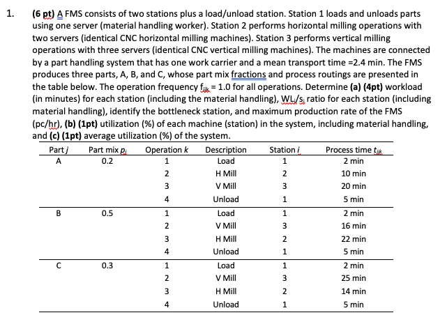 Solved 1. (6 pt) A FMS consists of two stations plus a | Chegg.com