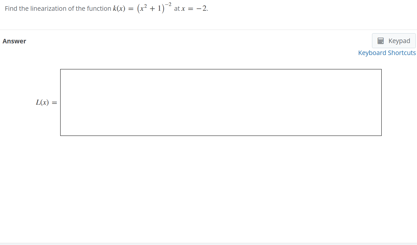 Solved Find The Linearization Of The Function K X X2 1 −2