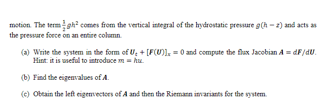 Solved The shallow water equation can be derived by taking | Chegg.com