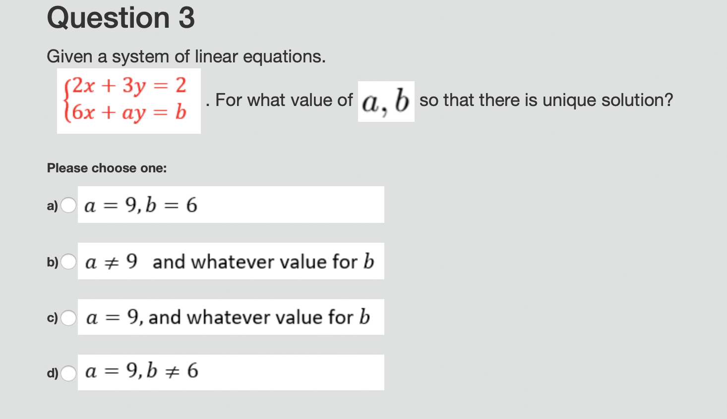 Solved Question 3 Given a system of linear equations. 2x+3y | Chegg.com