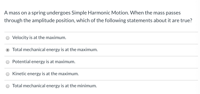 Solved A mass on a spring undergoes Simple Harmonic Motion. | Chegg.com
