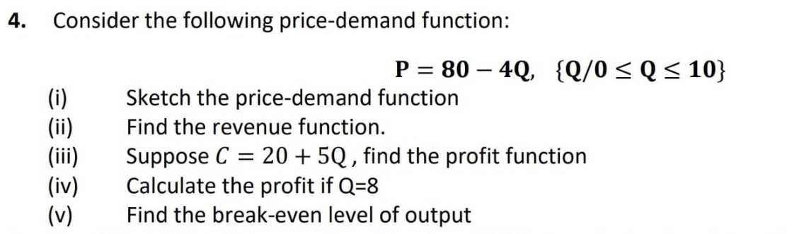 Solved 4. Consider the following price-demand function: (i) | Chegg.com