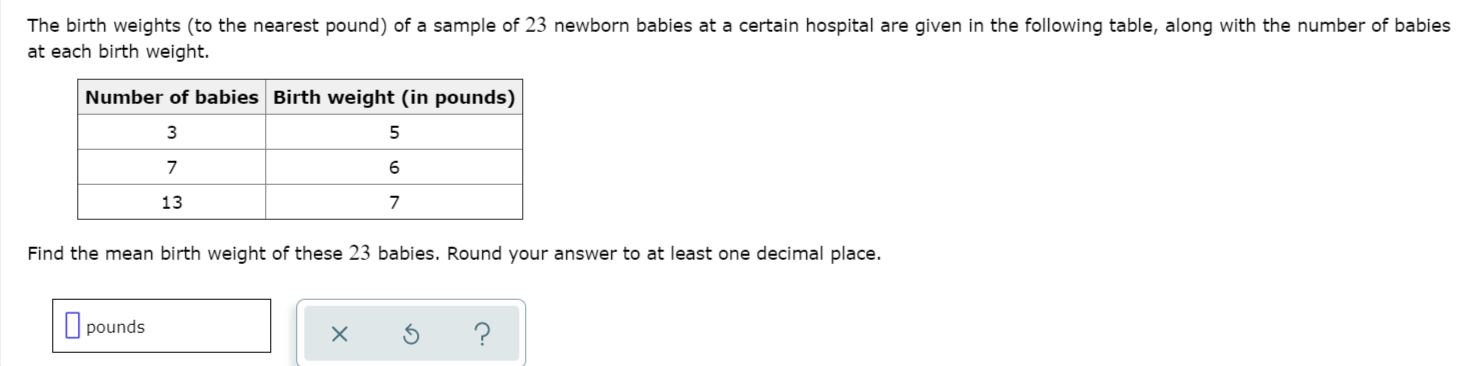Solved The birth weights (to the nearest pound) of a sample | Chegg.com
