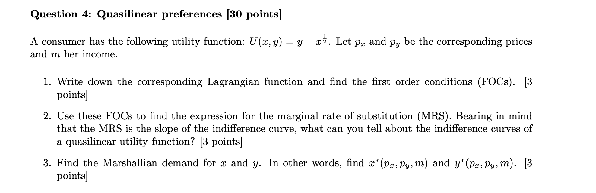 Solved Question 4: Quasilinear preferences [30 points] A | Chegg.com
