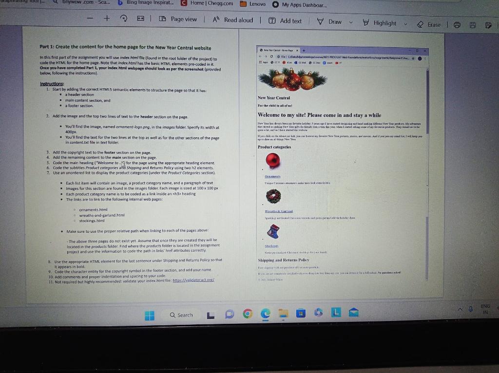 Solved Part 1: Create the content for the home page for the | Chegg.com