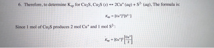Solved Calculate Ksp of Cu2S CuSO4 solution = 0.0987M [Cu+] | Chegg.com