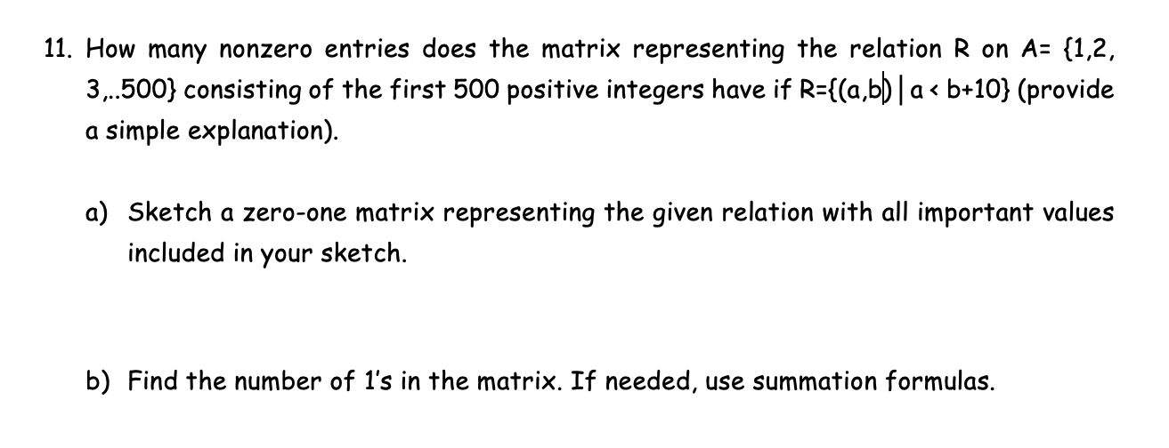 Solved 11. How many nonzero entries does the matrix | Chegg.com