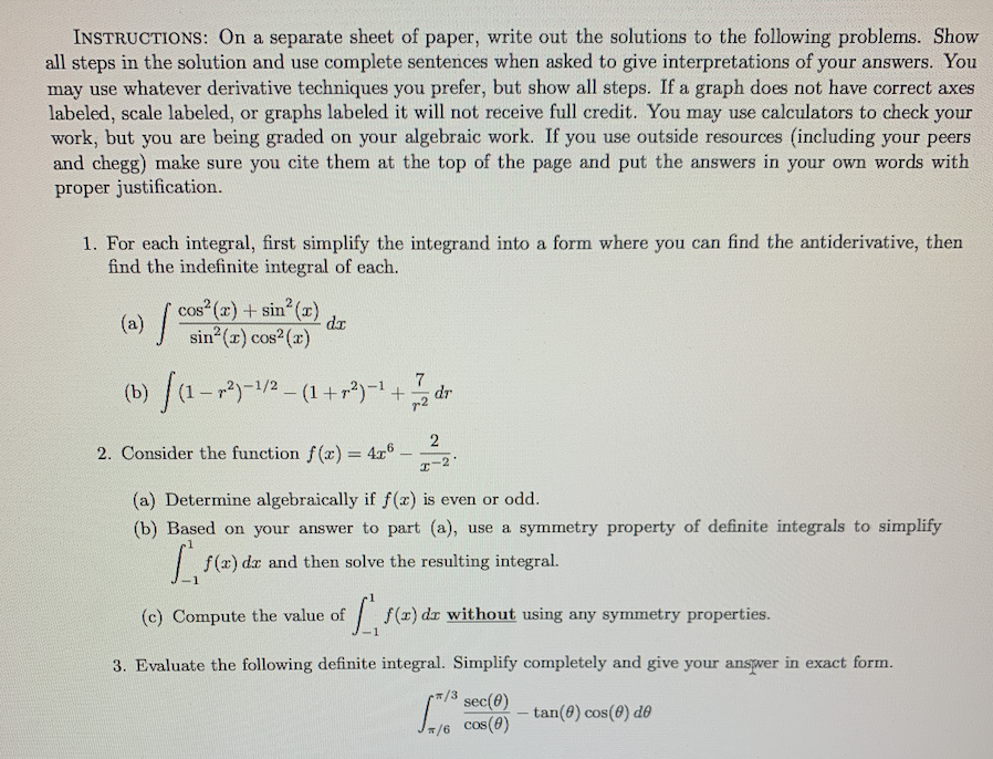 INSTRUCTIONS: On a separate sheet of paper, write out | Chegg.com
