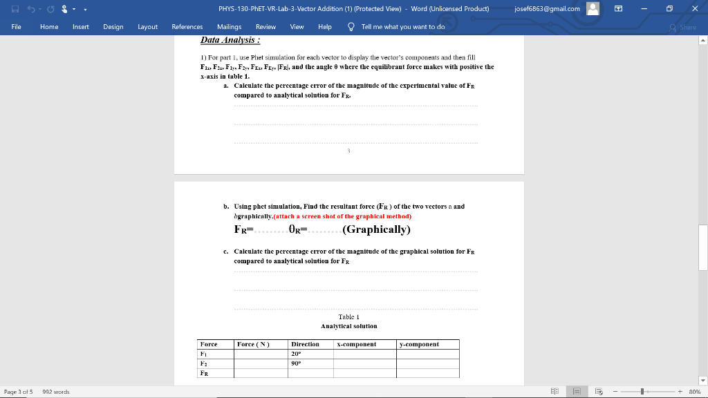Solved PhET-VR-Lab-3-Vector Addition F1=20 degrees with | Chegg.com