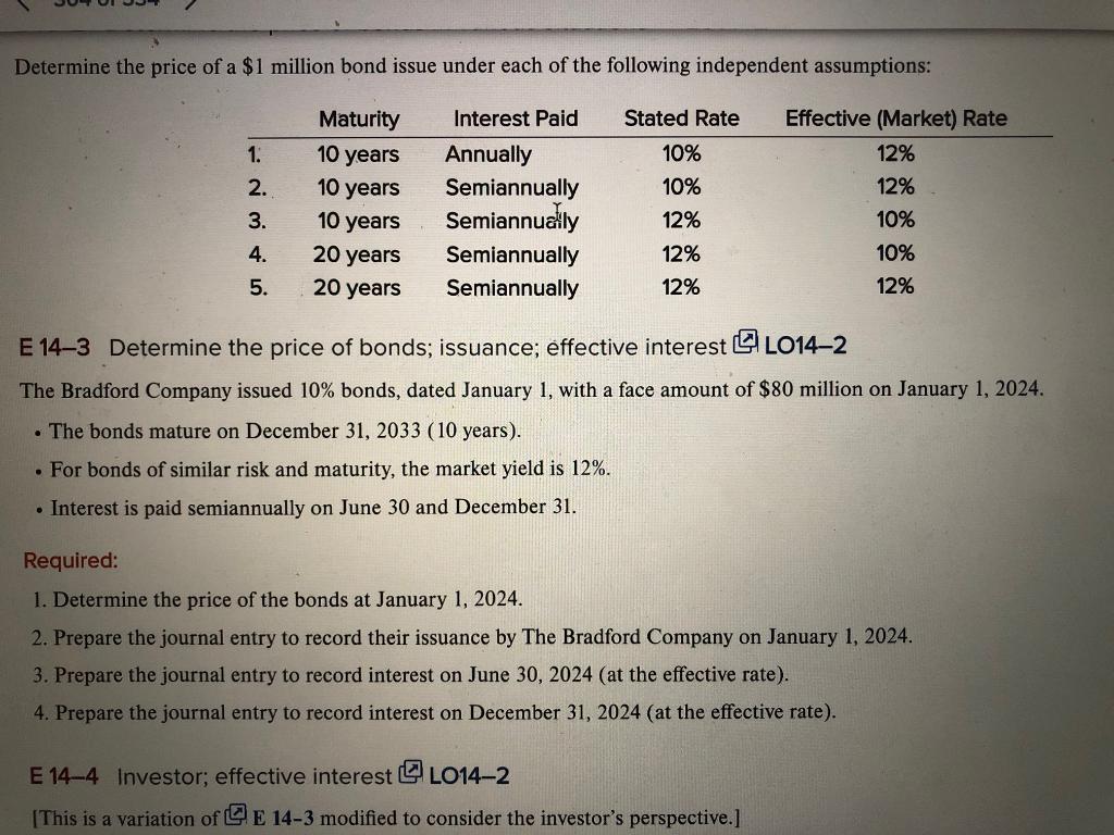 Solved Determine the price of a $1 million bond issue under | Chegg.com