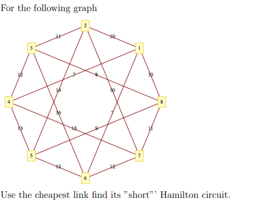 Solved For the following graph 10 3 8 5 7 Use the cheapest | Chegg.com