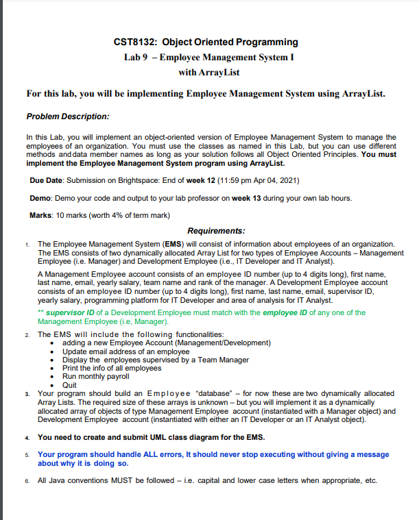 CST8132: Object Oriented Programming Lab 9 - Employee | Chegg.com